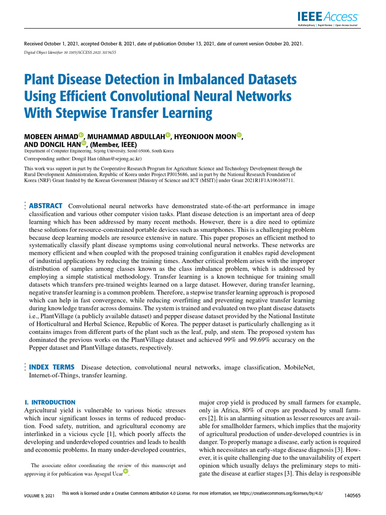 Plant Disease Detection In Imbalanced Datasets Using Efficient Convolutional Neural Networks