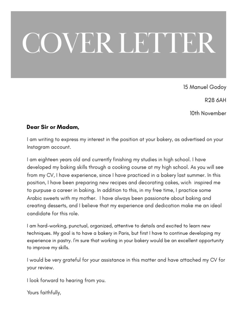 Bakery Job Application Letter | PDF