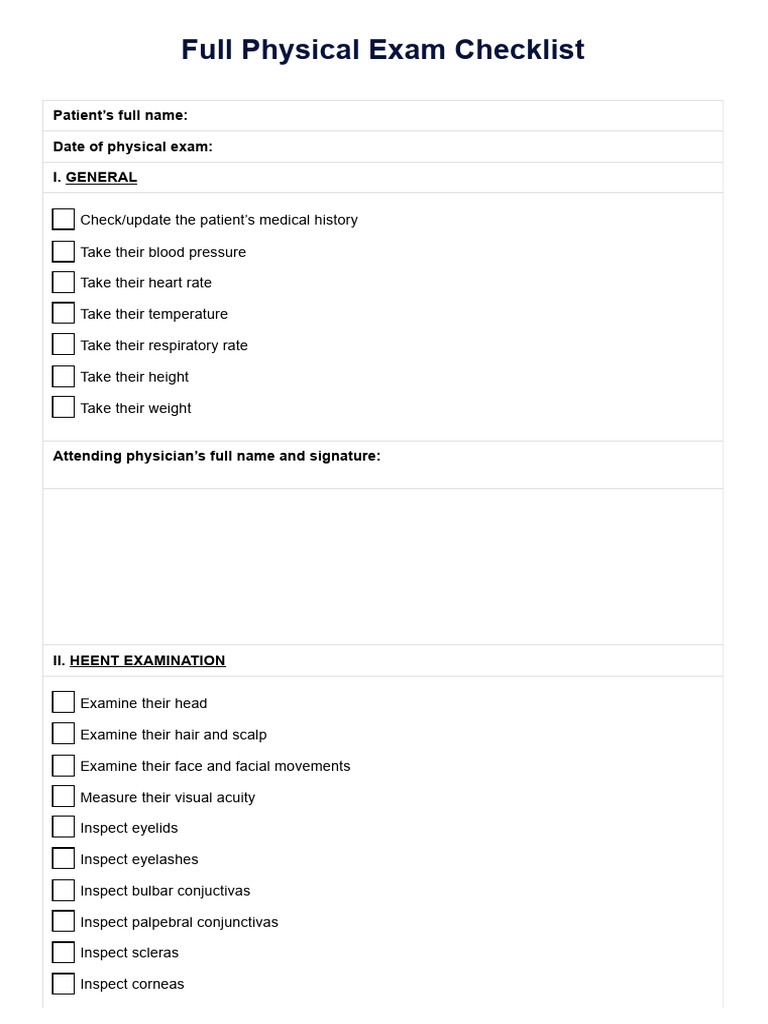 Comprehensive Physical Exam Checklist | PDF | Heart | Lung