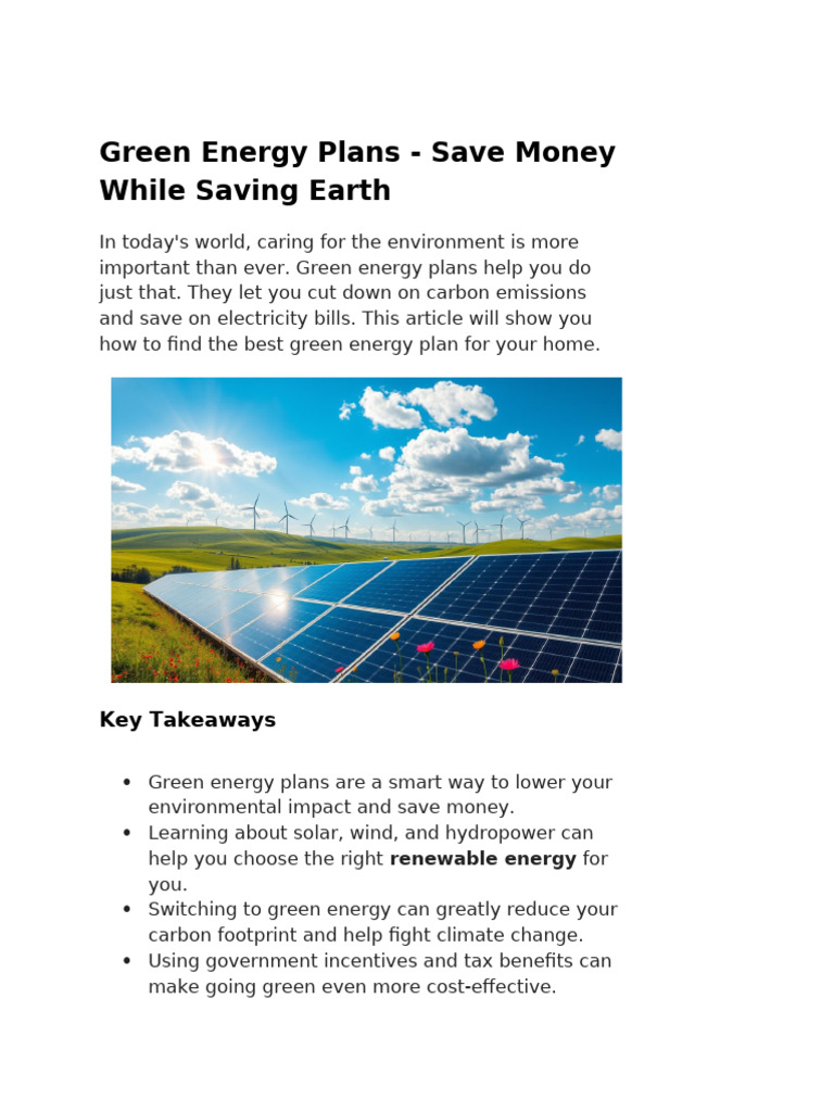 Green Energy Plans - Save Money While Saving Earth | PDF | Sustainable ...