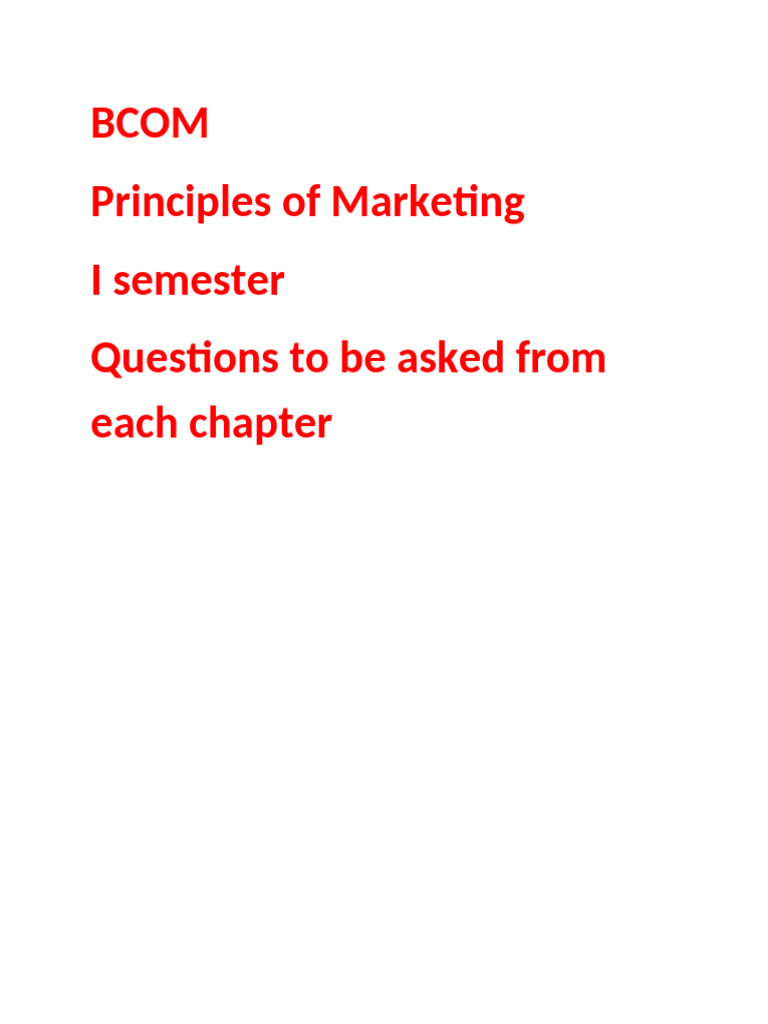 Principles of Marketing Bcom Questions | PDF | Marketing | Financial Economics
