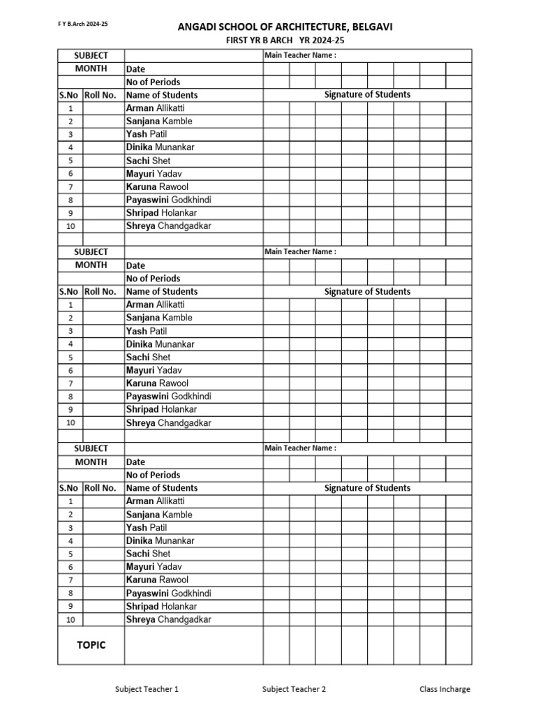 B.Arch 2024-25 Student Roll Call | PDF