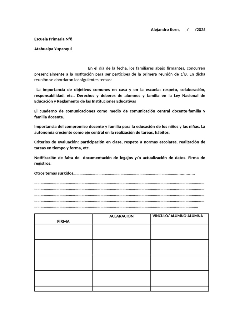 Reunión Escolar Padres | PDF