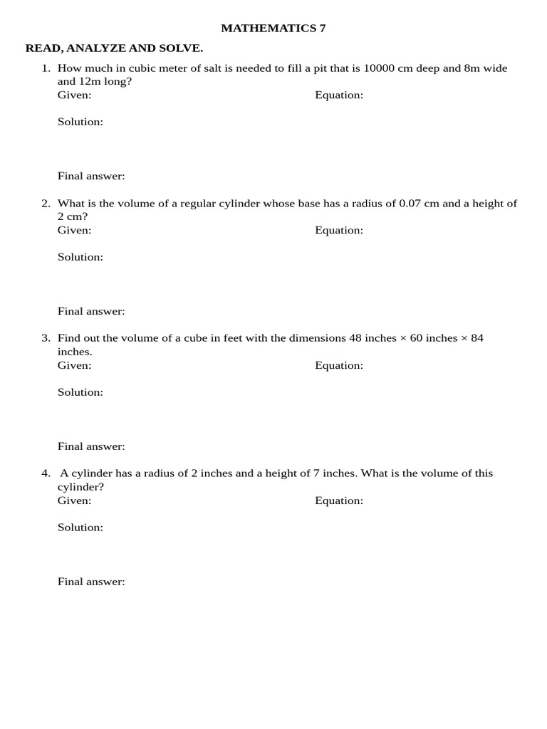 Mathematics 7 Volume | PDF