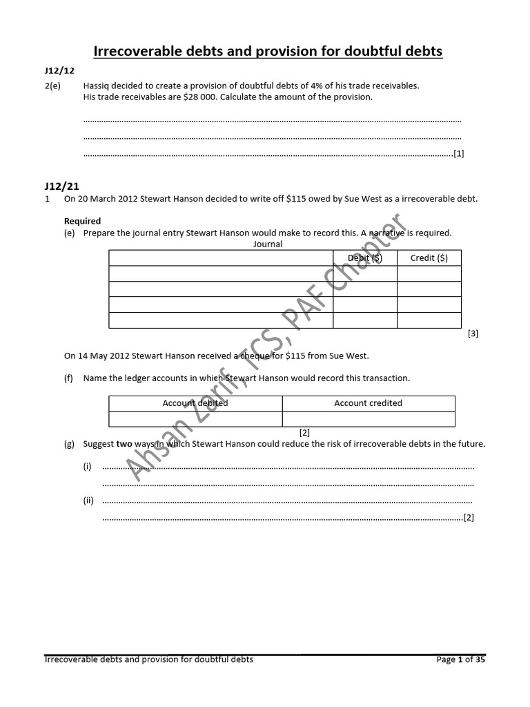 Irrecoverable Debts and Provisions Guide | PDF | Debits And Credits ...
