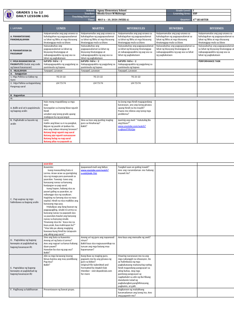 DLL - Esp 1 - Q4 - W6 | PDF