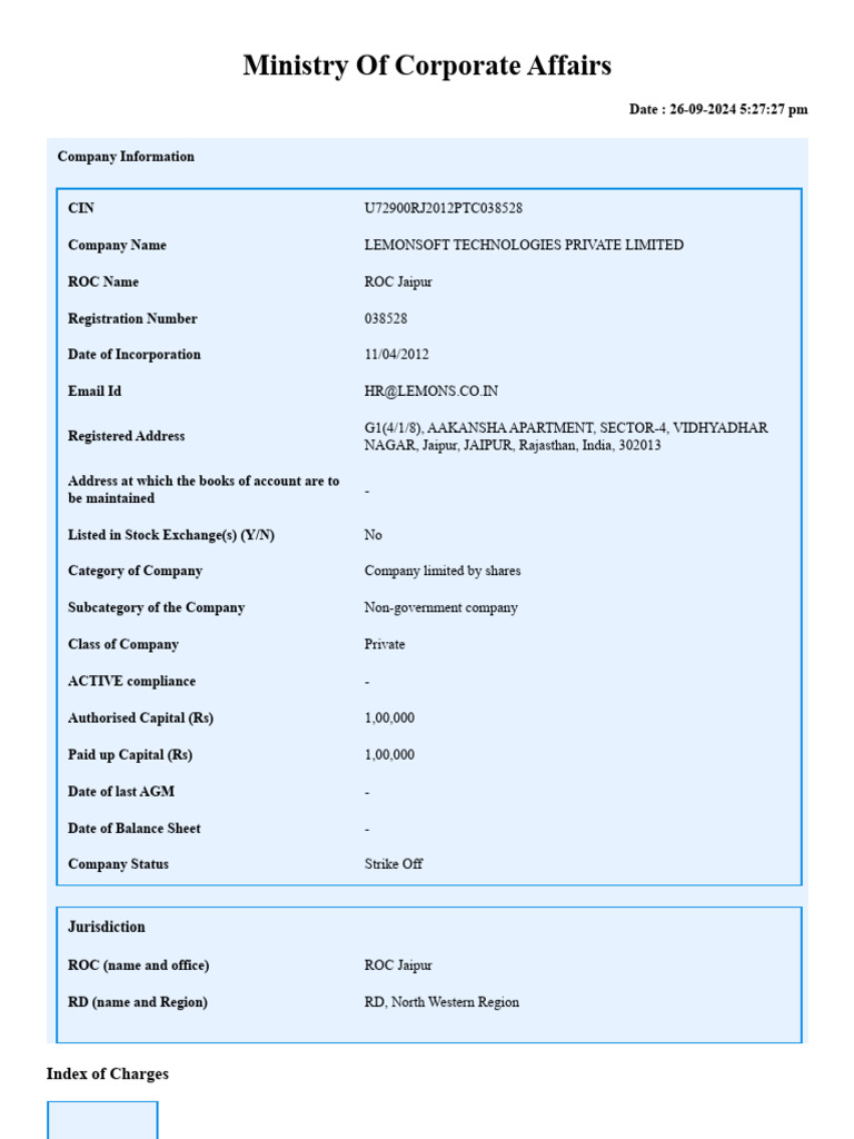 Ministry of Corporate Affairs - MCA Services | PDF