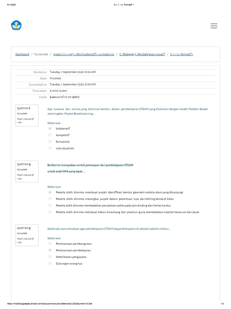 Latihan Formatif Pembelajaran STEAM | PDF