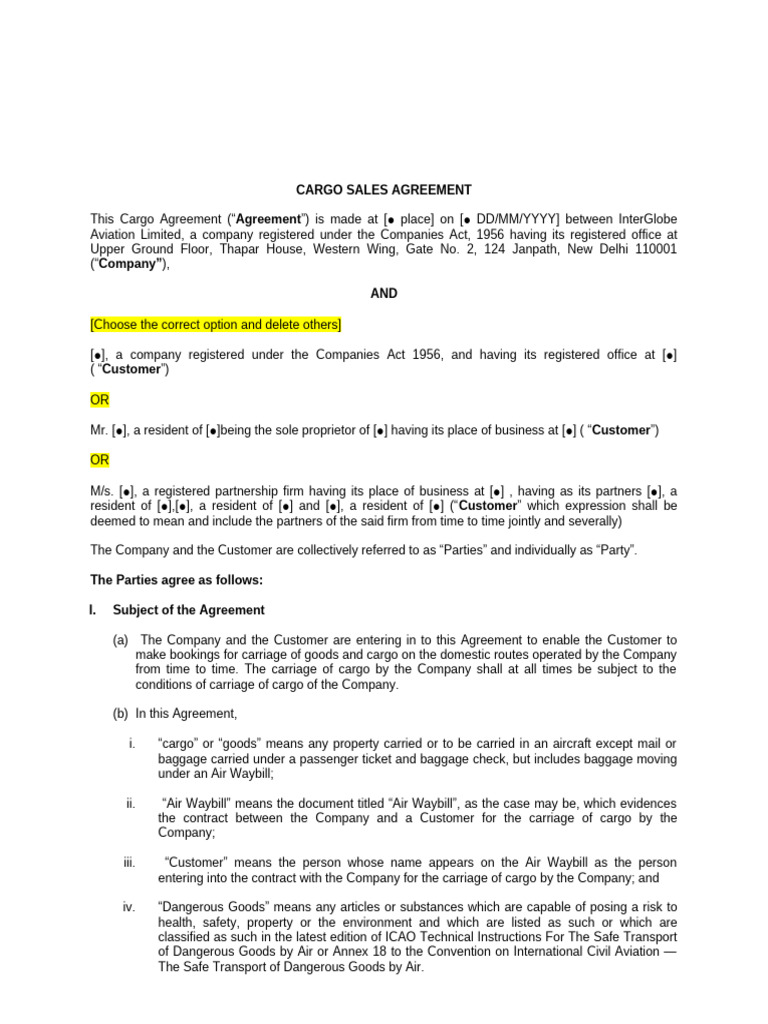 CARGO SALES AGREEMENT - Standard Draft June 2022 - Clean | PDF ...