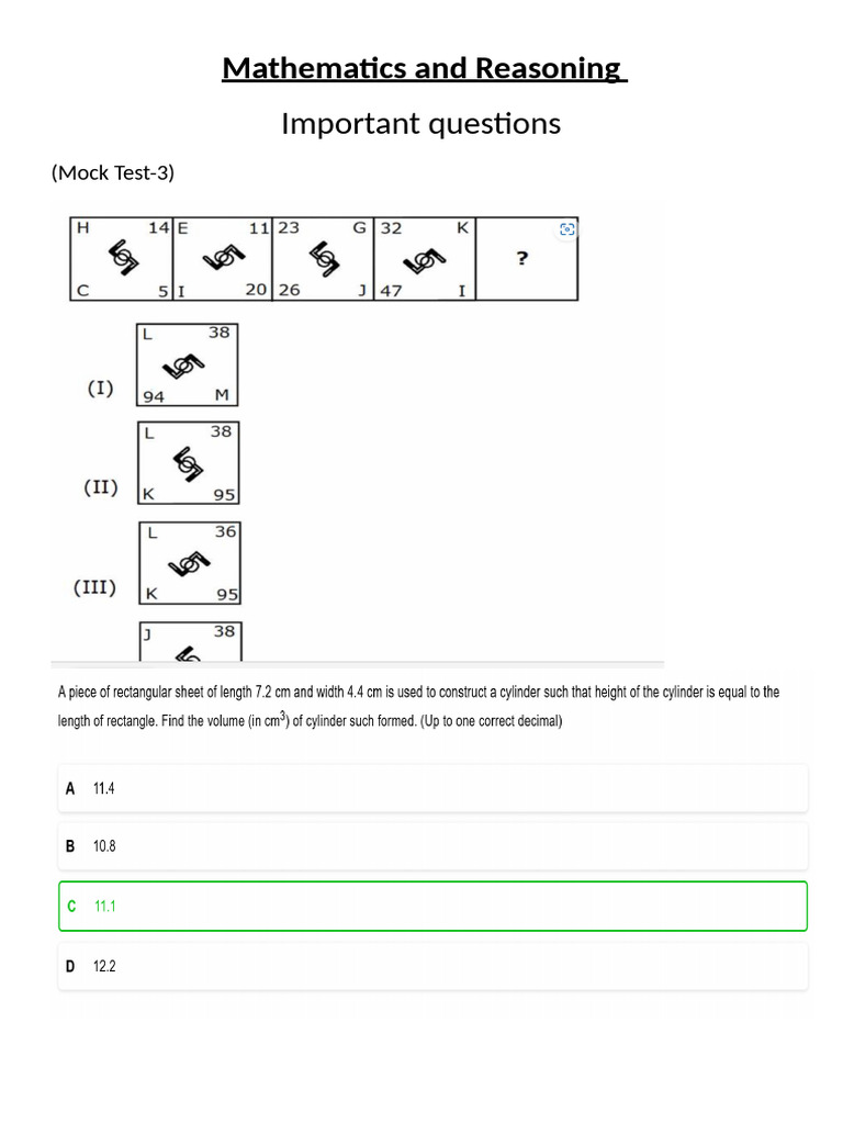 Mathematics and Reasoning Problem Questions | PDF