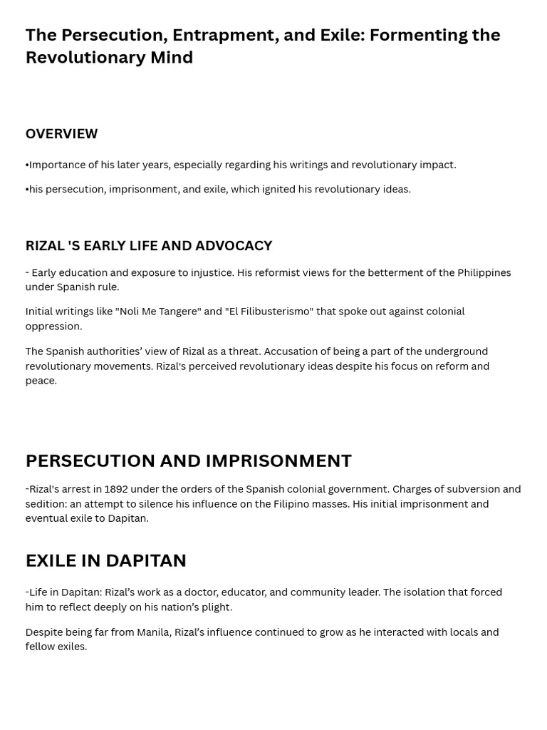 The Persecution, Entrapment, and Exile Formenting The Revolutionary ...