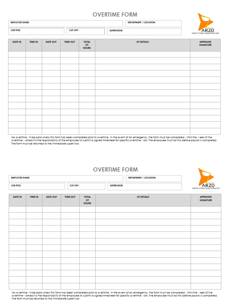 2025 Overtime Form | PDF