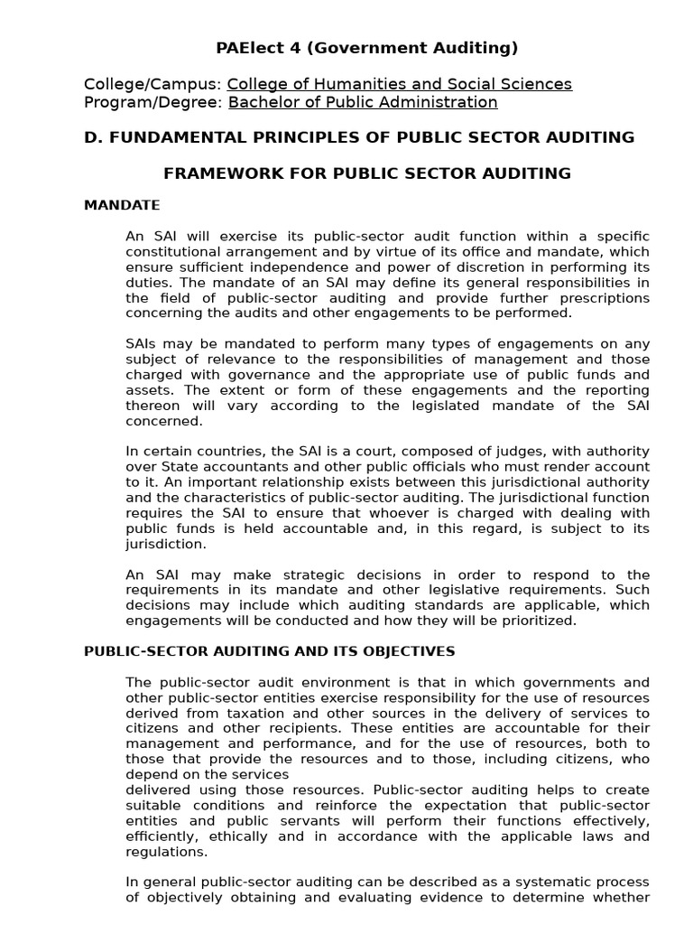 Public Sector Auditing Principles Explained | PDF | Audit | Governance