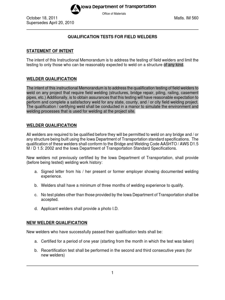 Field Welder Qualification Tests Guide | PDF | Metalworking | Welding