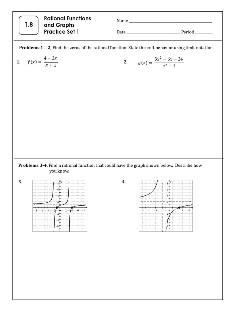 Practice 1.8 Rational Functions and Zeros | PDF