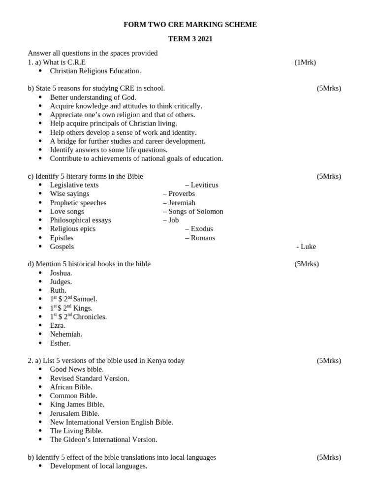 Cre MS F2 Term 3 Exam 2021 | PDF | Bible | Bible Content