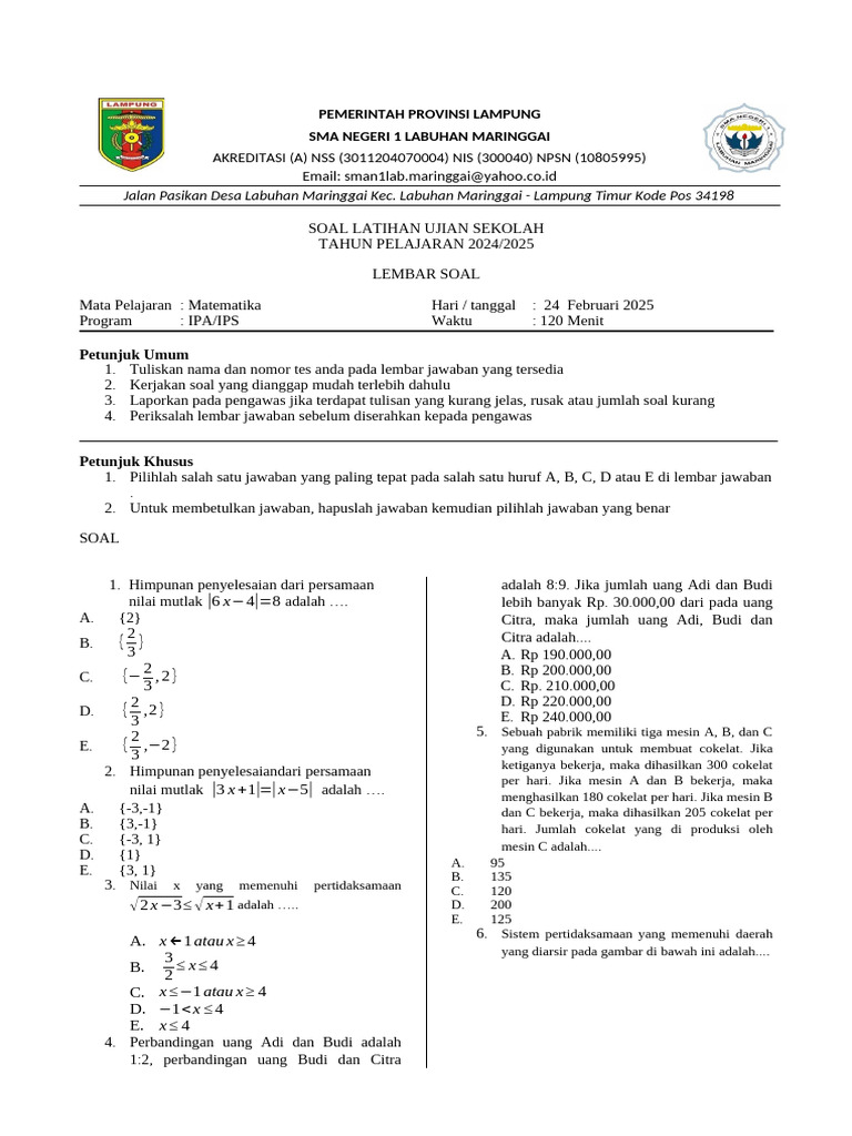 Soal LUS MTK WAJIB 2025-1 | PDF