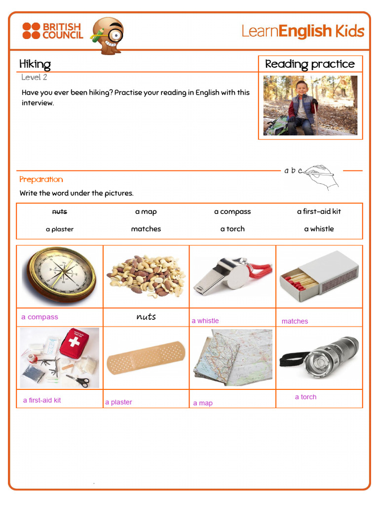 Reading Practice Hiking Worksheet | PDF | Hiking