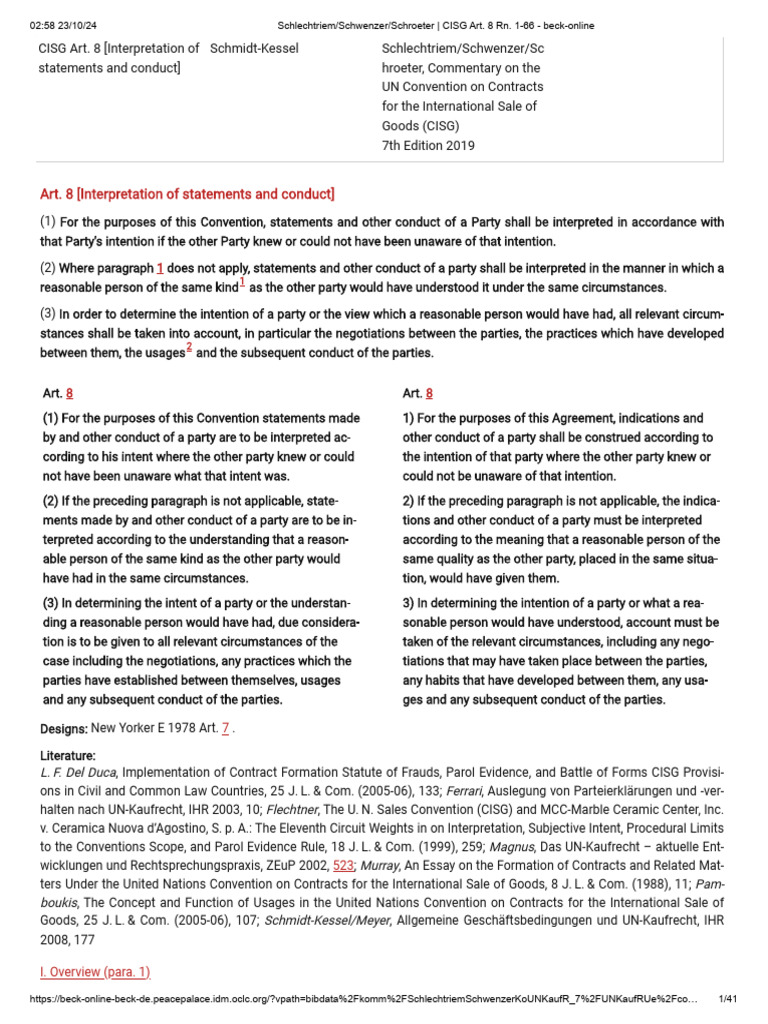 (D) Art 8 CISG | PDF | Private Law | Common Law
