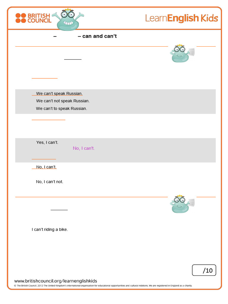 Grammar Practice Modals Can and Cant Final | PDF