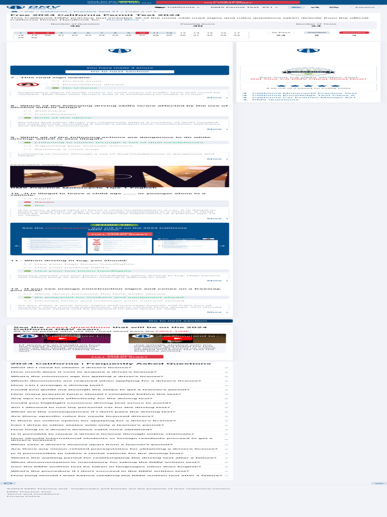 2024 California DMV Practice Test Guide | PDF | Driver's License | Headlamp