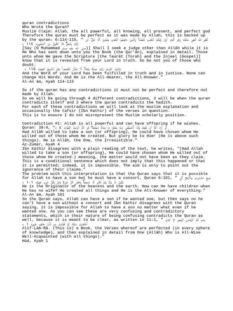 Quran Contradiction #1 | PDF | Quran | Islam