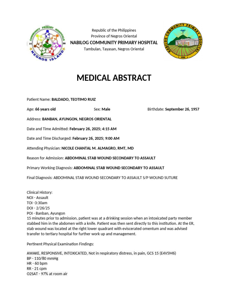 Medical Abstract Doc Asentista Nillas | PDF | Clinical Medicine | Medicine