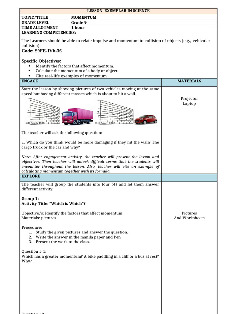 MOMENTUM - Docx Lesson Plan | PDF