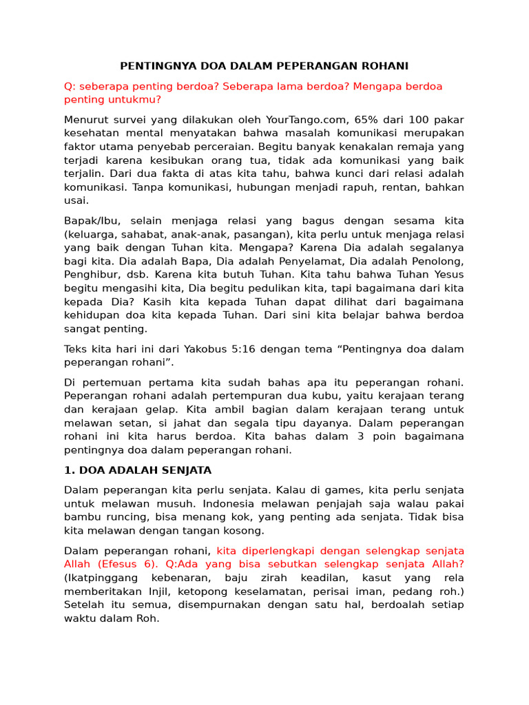 Khotbah Doa Dalam Peperangan Rohani | PDF