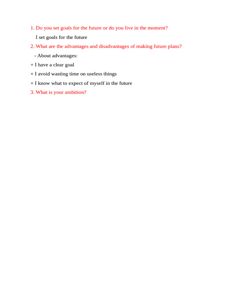 Future Goals: Pros and Ambitions | PDF