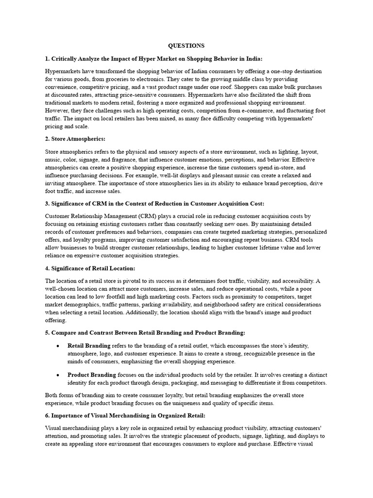 Retail Management Question Answer | PDF | Retail | Brand