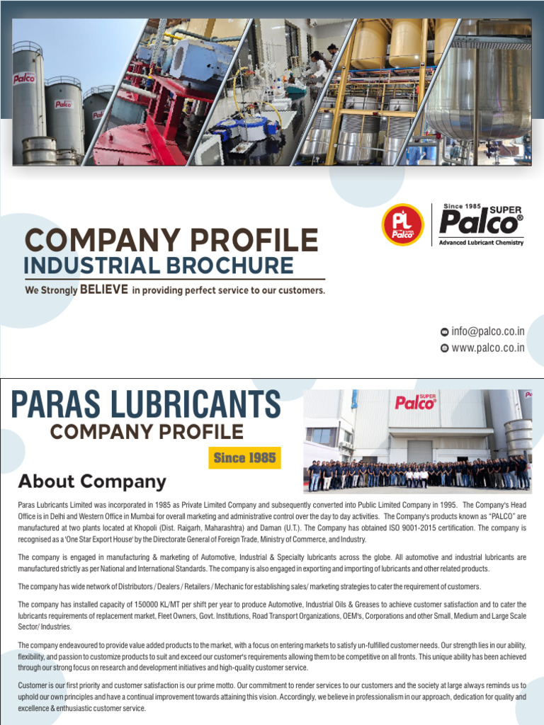 PALCO Indl.-Brochure Design | PDF | Lubricant | Mechanical Engineering