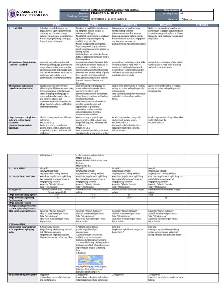 DLL - MTB 2 - Q1 - W2 | PDF