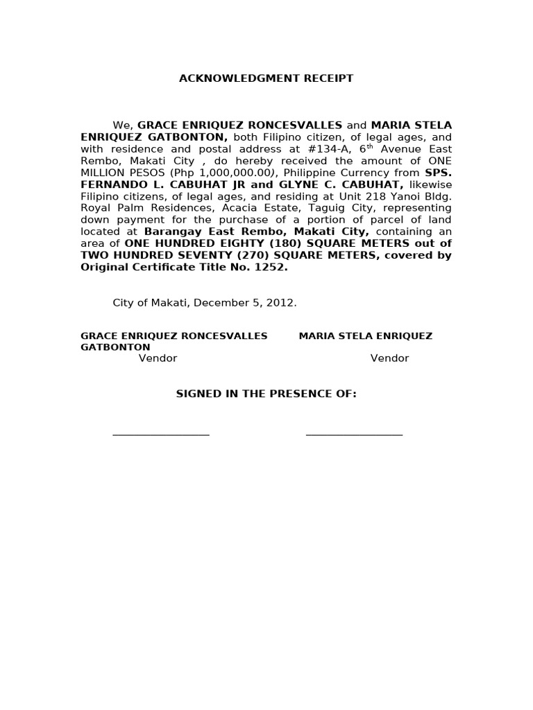 Acknowledgment Receipt Partial & Portion Bosi Page 2 | PDF