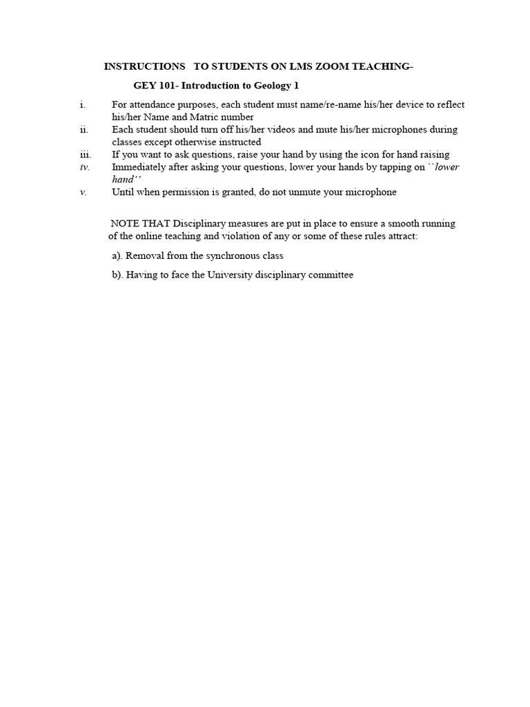 Instructions To Students On Lms Zoom Teachin1-Updated | PDF