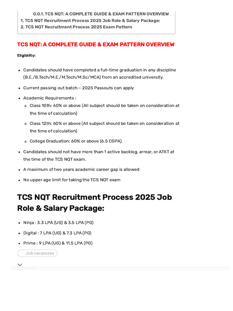 Tcs NQT Recruitment Process 2025 - A Complete Guide & Exam Pattern Overview | PDF | Computer ...