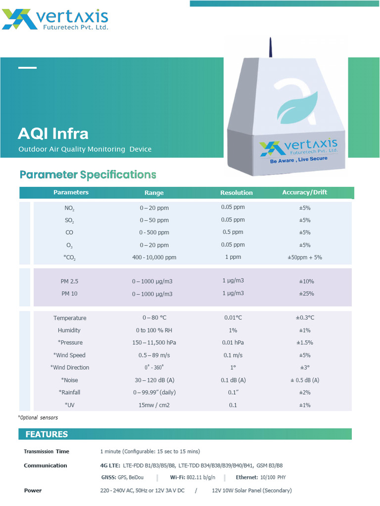 Vertaxis - AQI Outdoor Sensors Brochure | PDF | Sensor