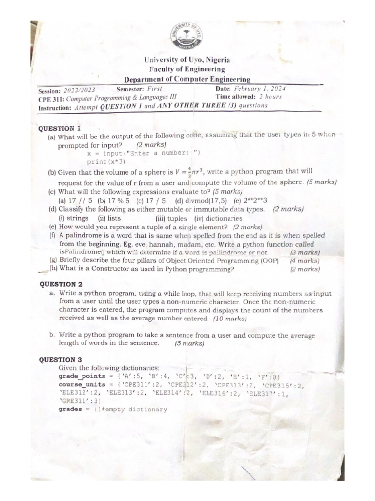 CPE 311 PQ- 22_23 | PDF