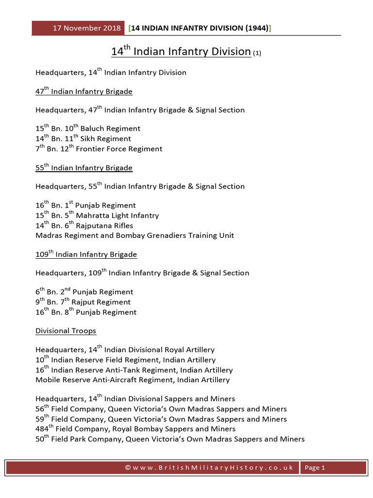 14th Indian Infantry Division Overview | PDF | Regiment | Division ...