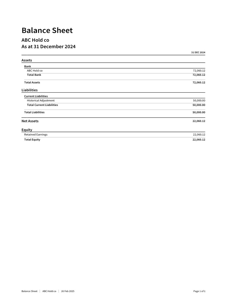 ABC Hold Co - Balance Sheet | PDF