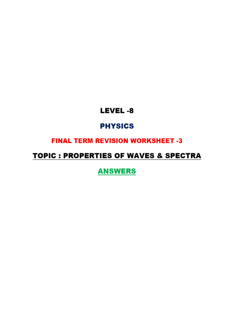 Wave Properties & Spectra Revision Worksheet | PDF | Waves ...