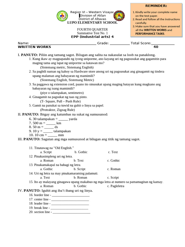 Epp (Ia) 4 ST #1 | PDF