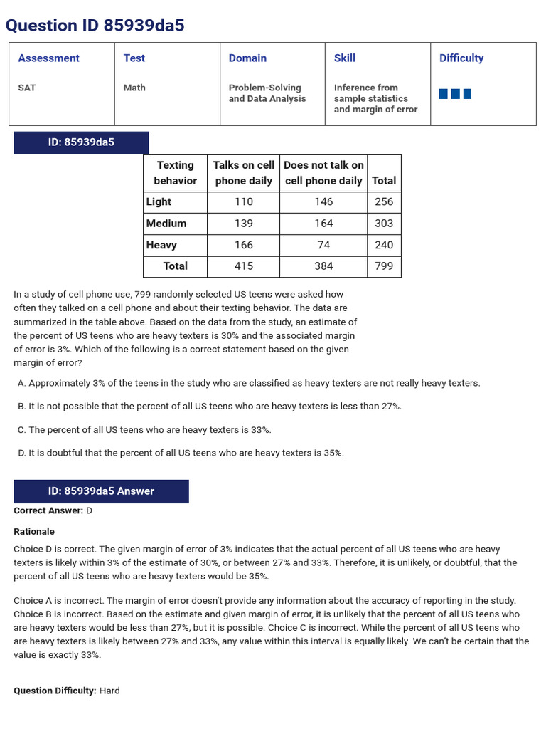 SAT Math Problem-Solving Analysis | PDF | Median | Sat