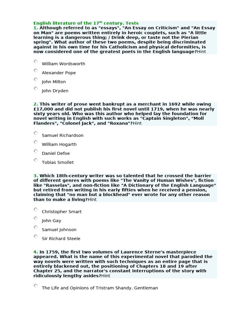 English Literature of the 17th Century | PDF | English Literature