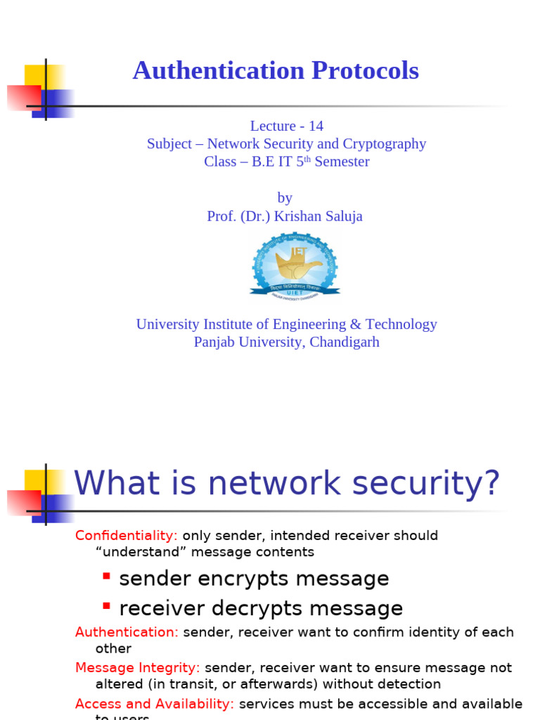 Krishan Lecture 13 (2021-25) BE IT Authentication Protcols | PDF | Public Key Cryptography | Key ...