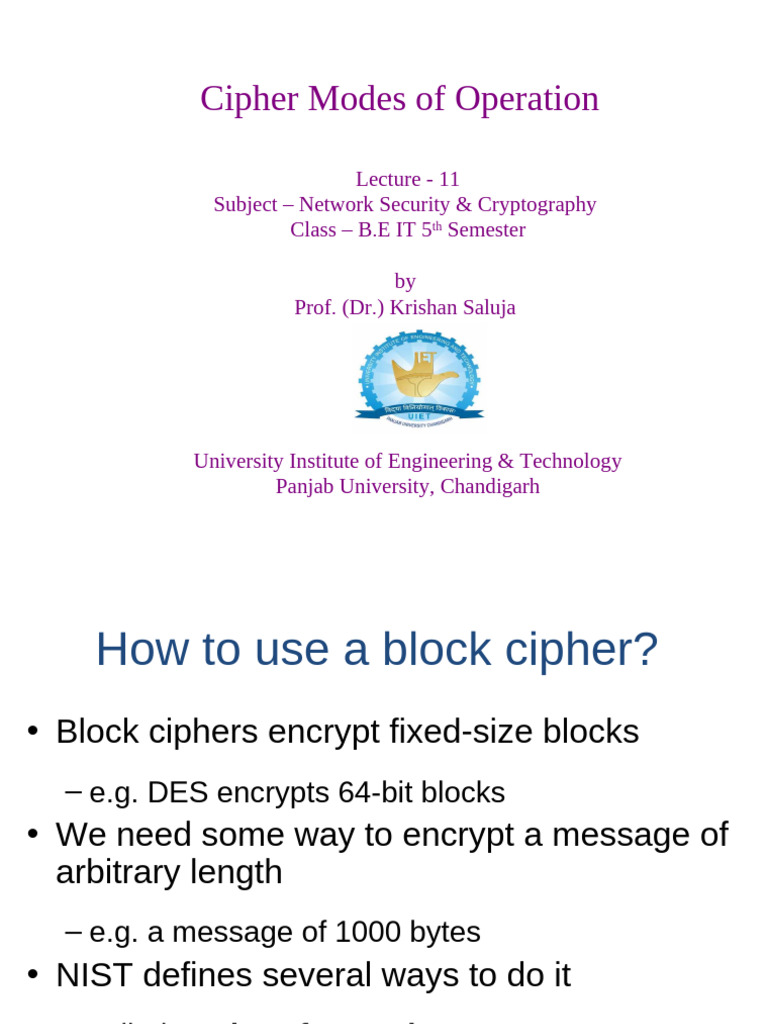 Krishan - Saluja Lecture 11 (2024-25) BEIT Modes of Operations | PDF ...