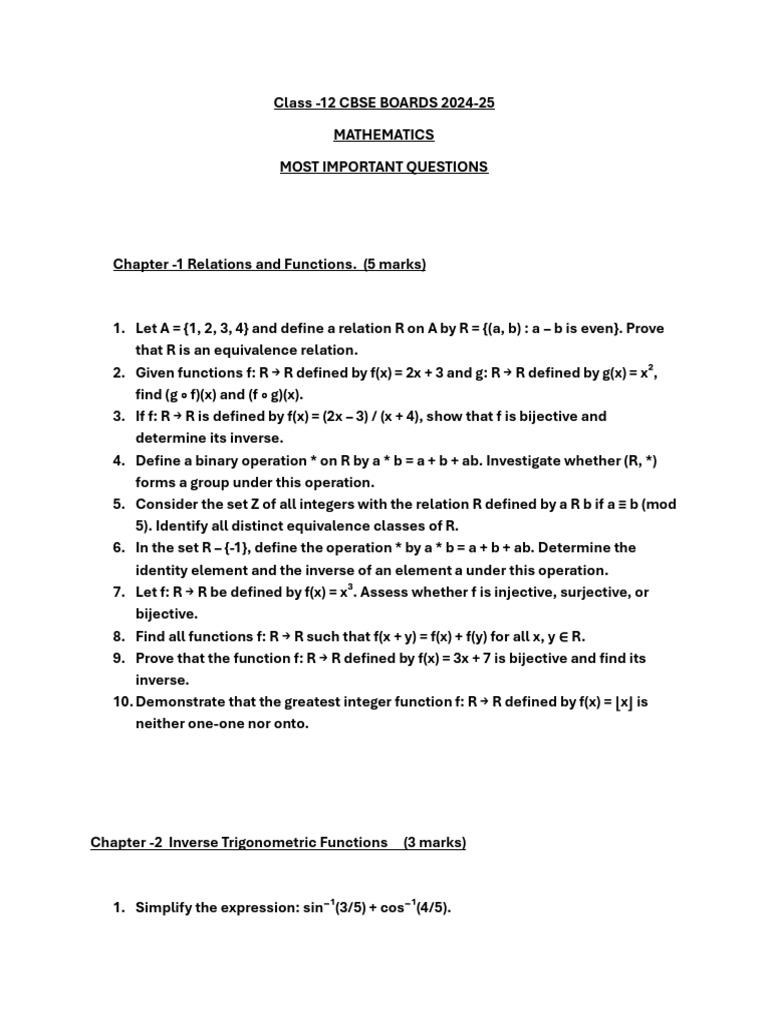 Maths Most Important Question | PDF | Line (Geometry) | Function (Mathematics)