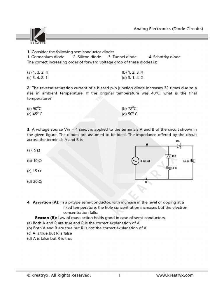 Analog Electronics - Prac Ques - Chapter 1 - Diode Circuits | PDF | Diode | P–N Junction