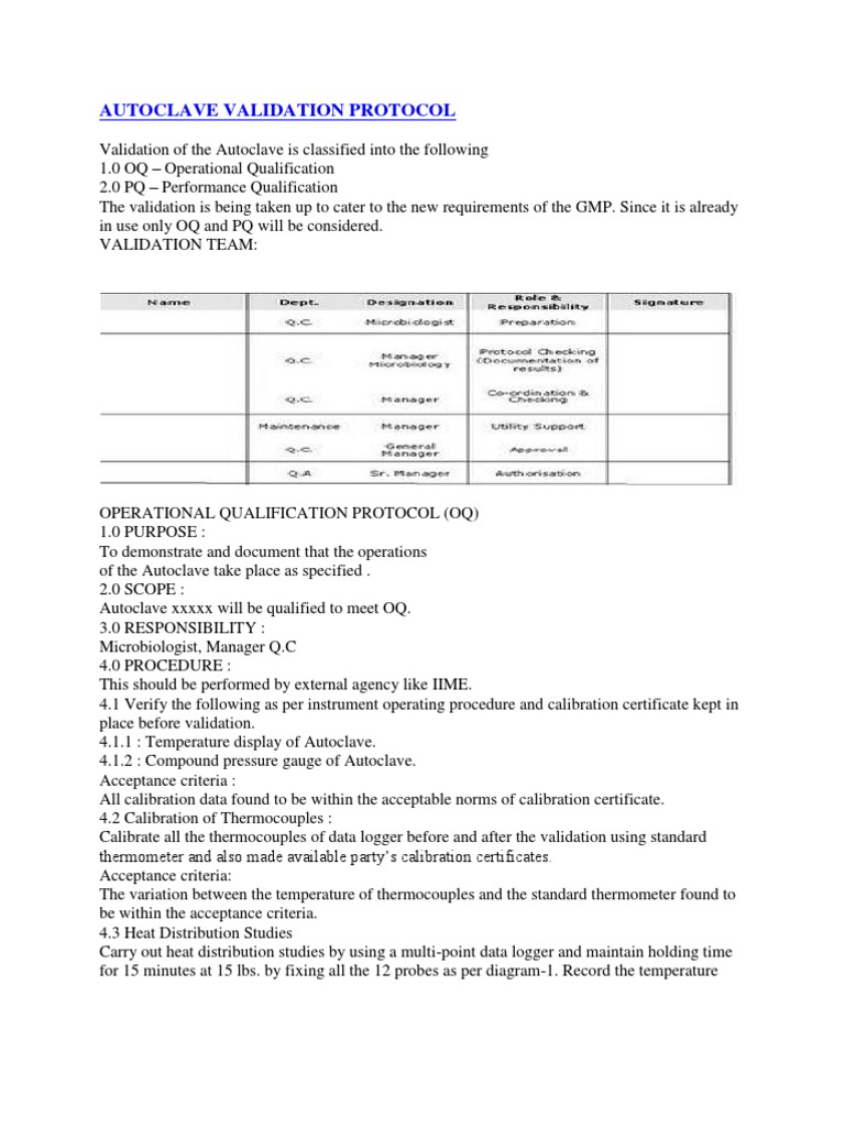 Autoclave Validation Protocol | PDF | Verification And Validation ...