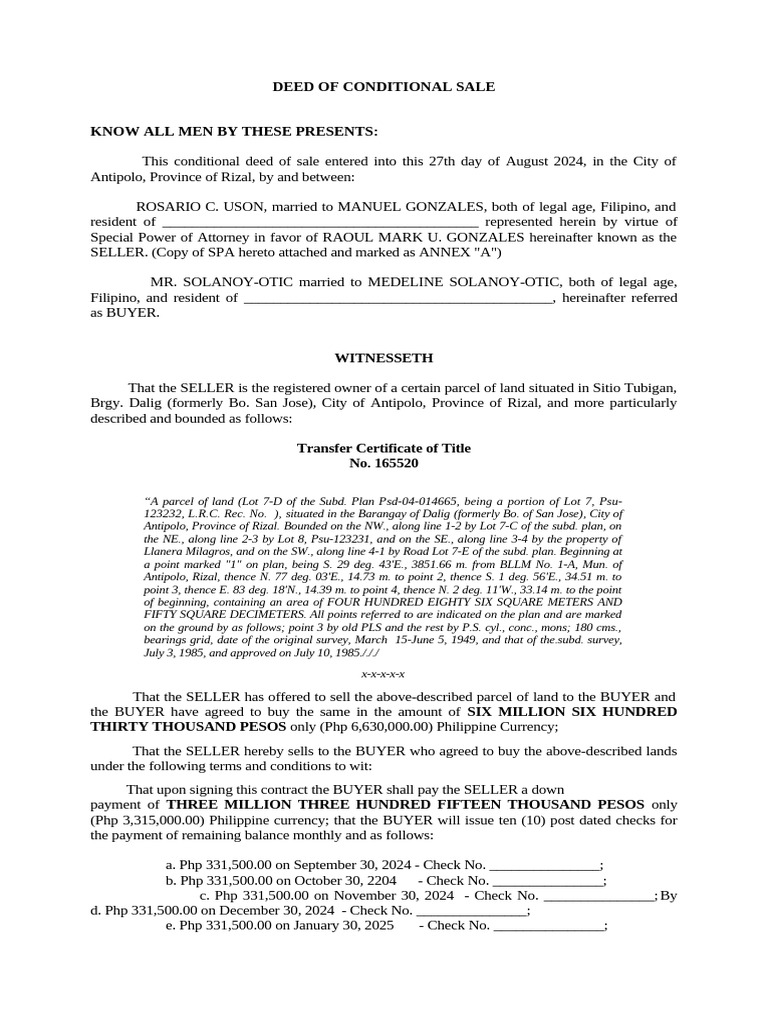 DEED OF CONDITIONAL SALE | PDF | Private Law | Common Law